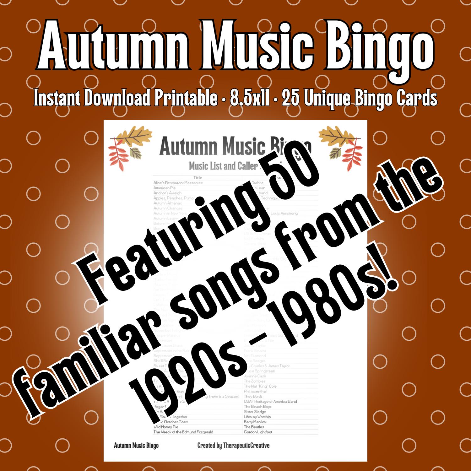 Autumn Music Bingo Game Group Activity Family Reunion Therapy Class ...