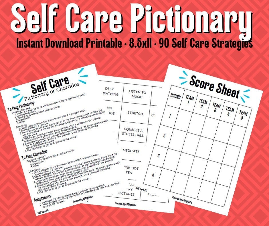 Self Care Pictionary or Charades Therapy Activity - Etsy
