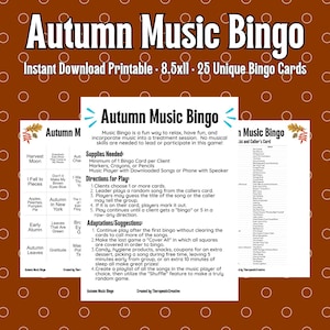 Autumn Music Bingo Game Group Activity Family Reunion Therapy Class ...