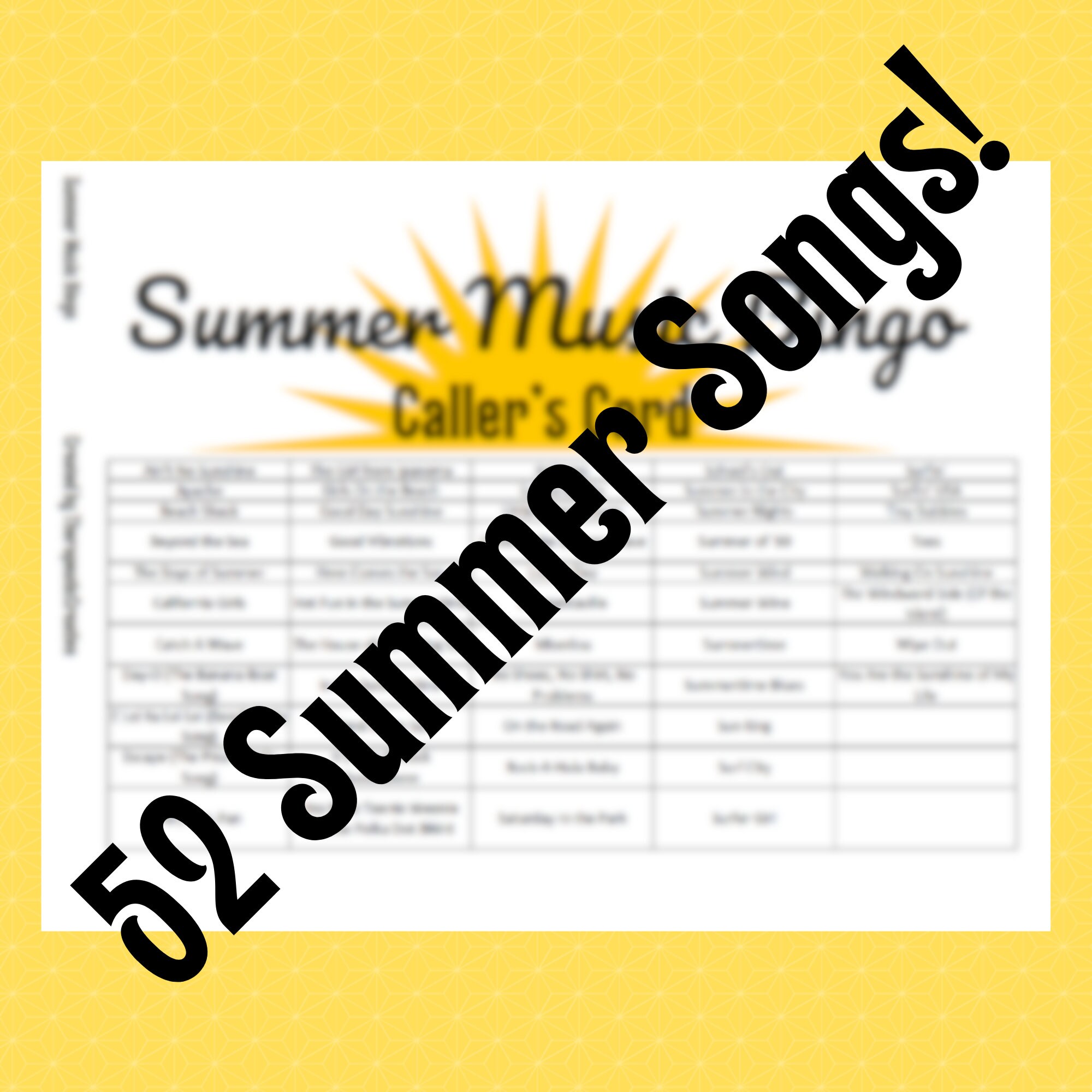 Summer Music Bingo Game Family Reunion Fun Classroom Printable ...
