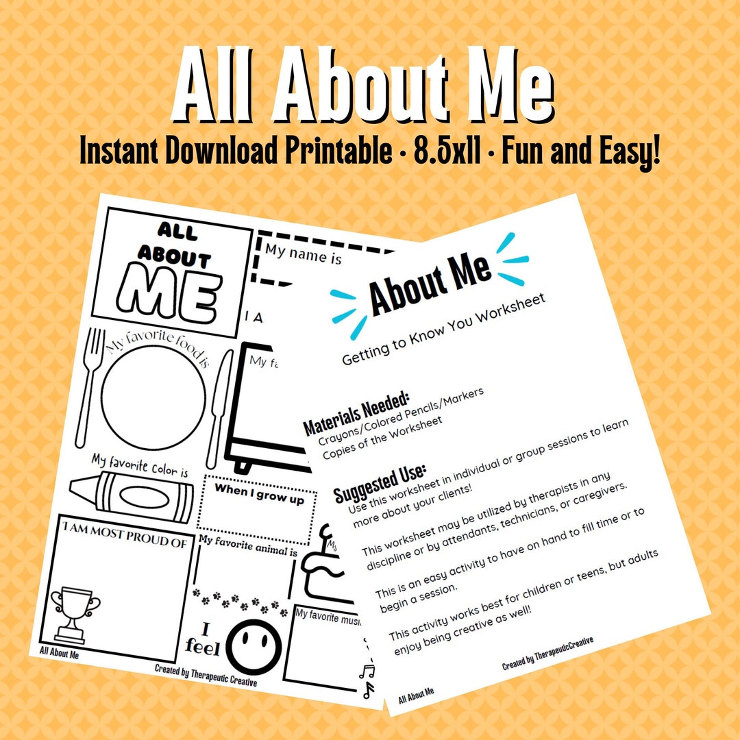 All About Me Therapy Activity - Etsy