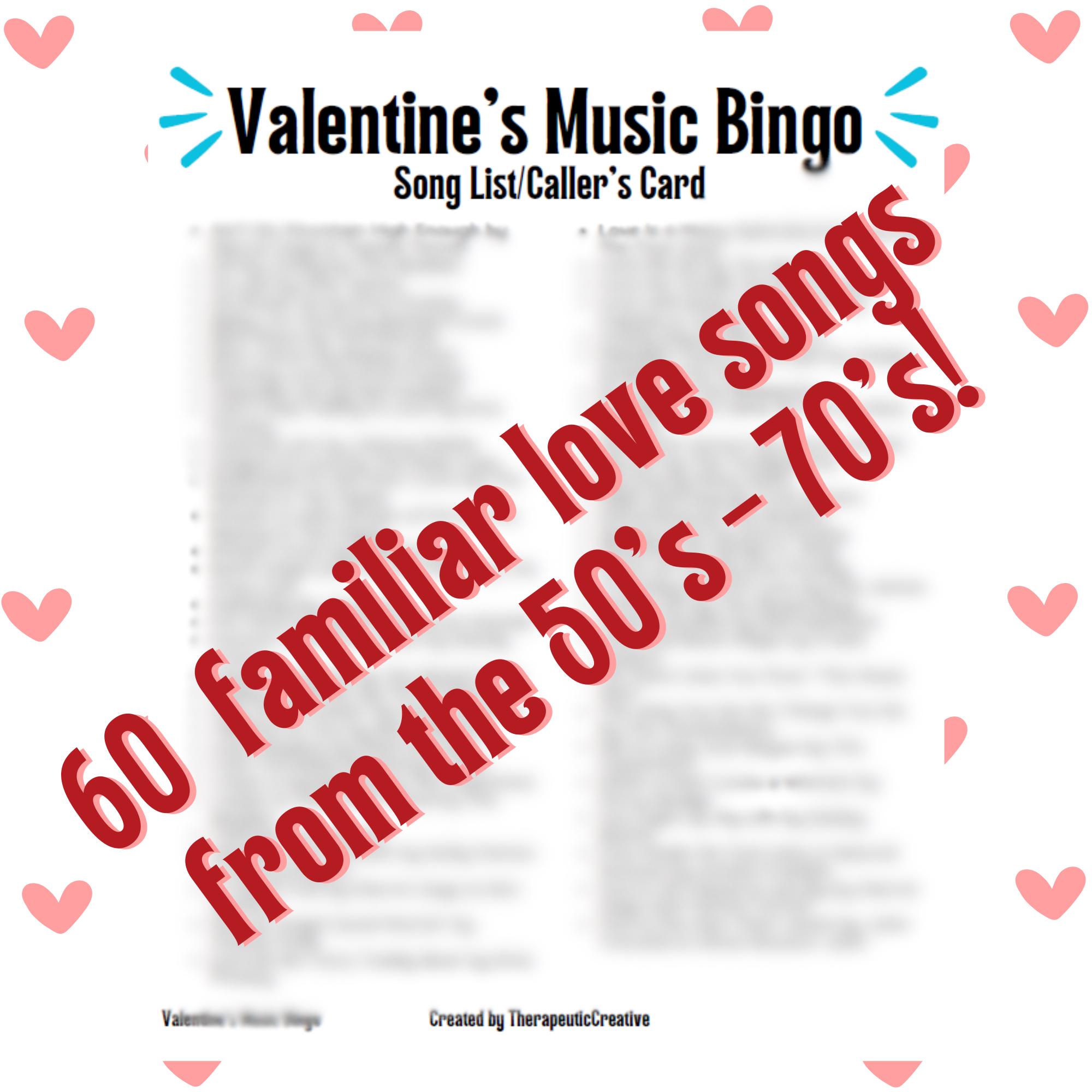 Valentines Day Music Bingo Game Love Songs Group Activity Family ...