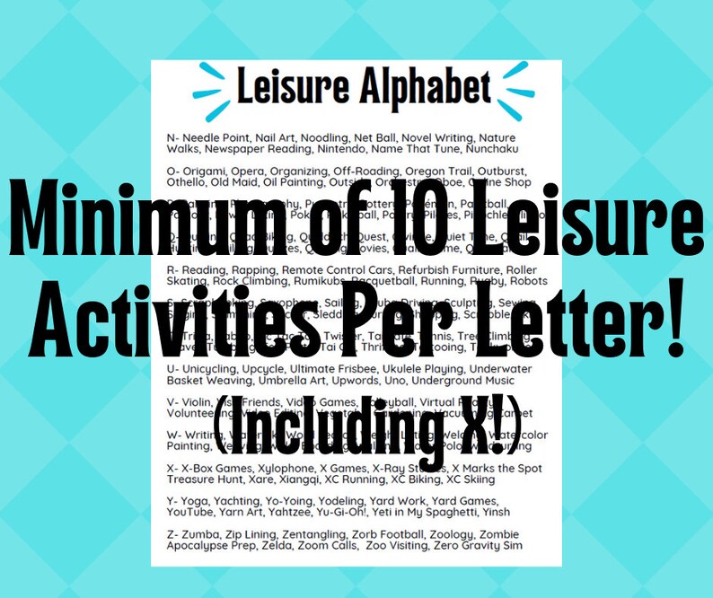 Leisure Alphabet Therapeutic Activity Printable - Etsy