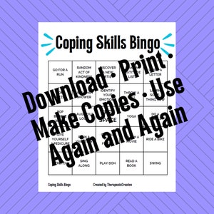 Coping Skills Bingo Therapeutic Game for Adults, Therapy Activity ...