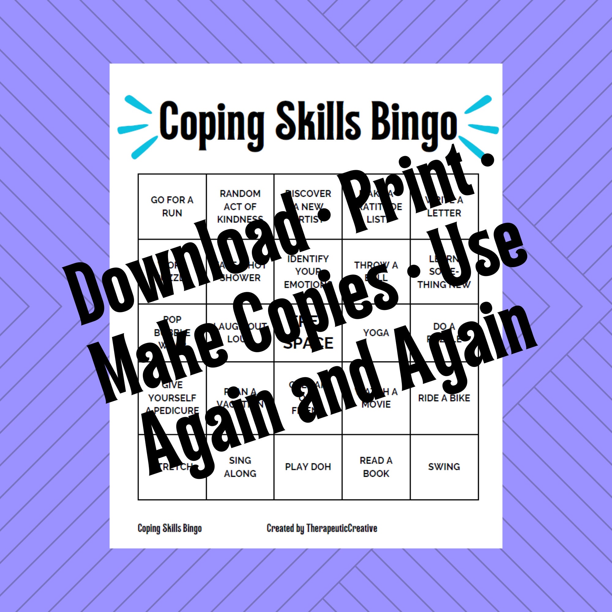 Coping Skills Bingo Therapeutic Game for Adults, Therapy Activity ...
