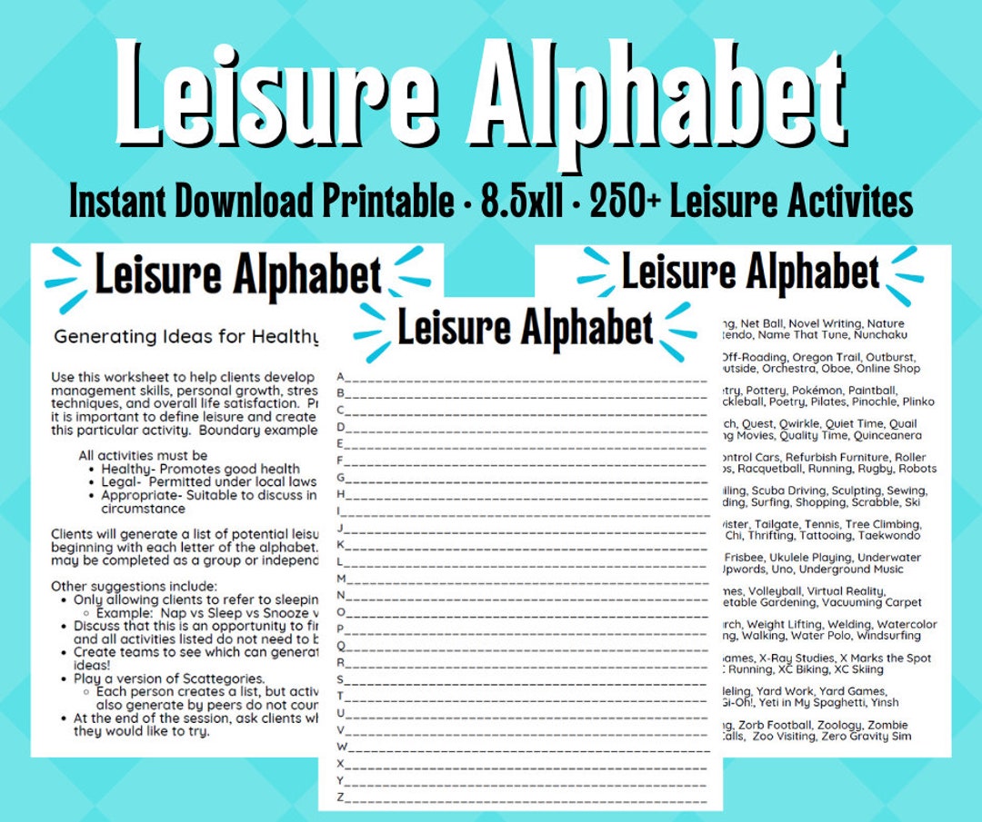 Leisure Alphabet Therapeutic Activity Printable - Etsy