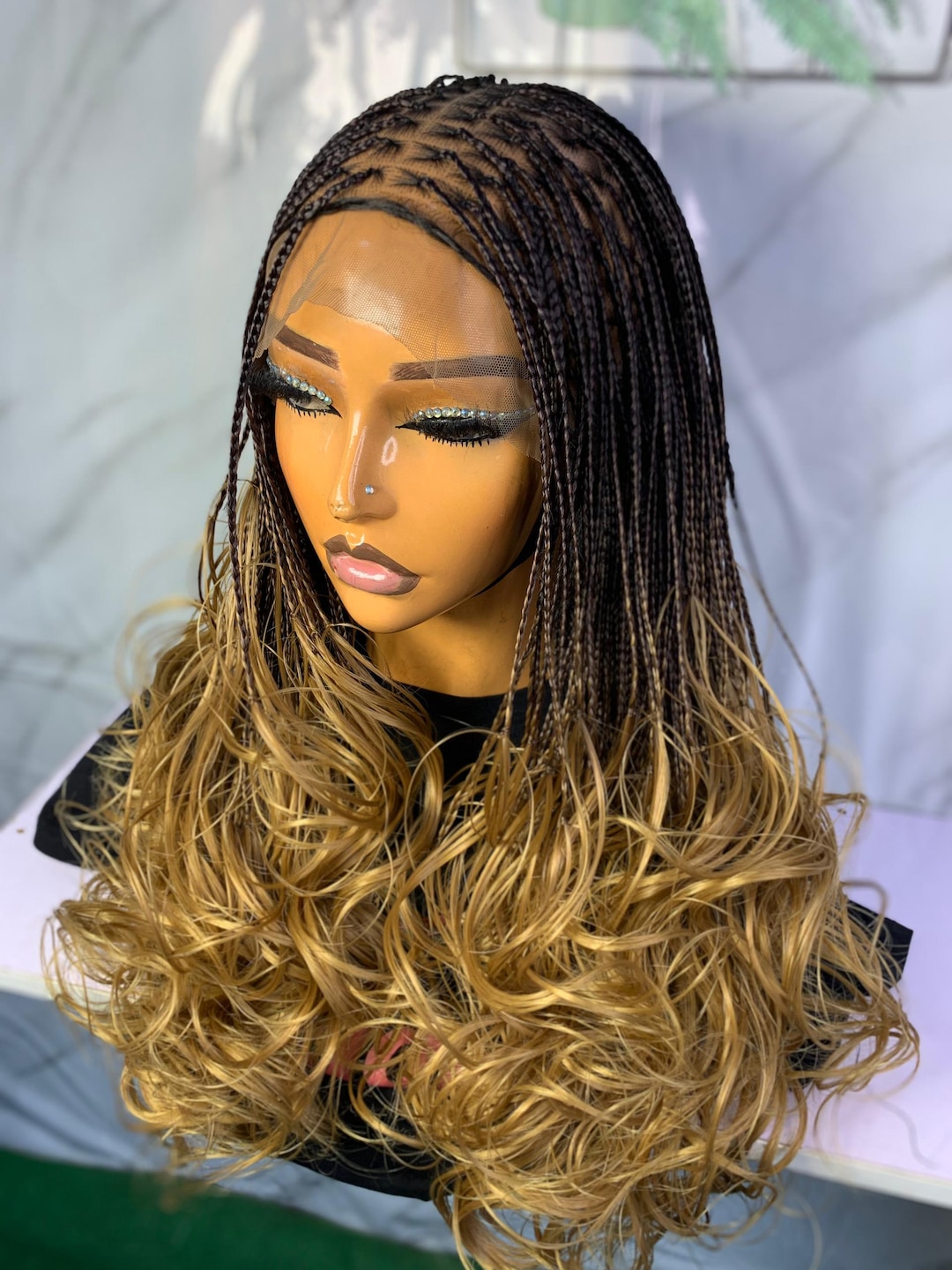 Full Lace French Curls Wig Knot Less Braids Braided Wigs for Black ...