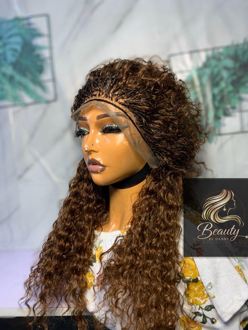Ready to Ship Synthetic Black Curly Braided Wig: Front Lace Micro ...