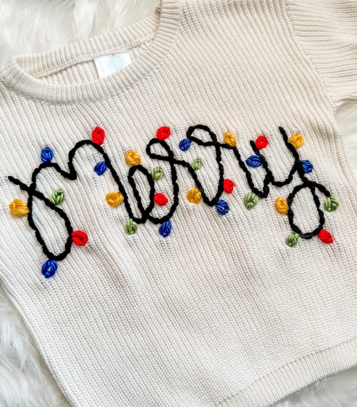6-12mo. “merry” Christmas Lights Hand Embroidered Sweater - Etsy