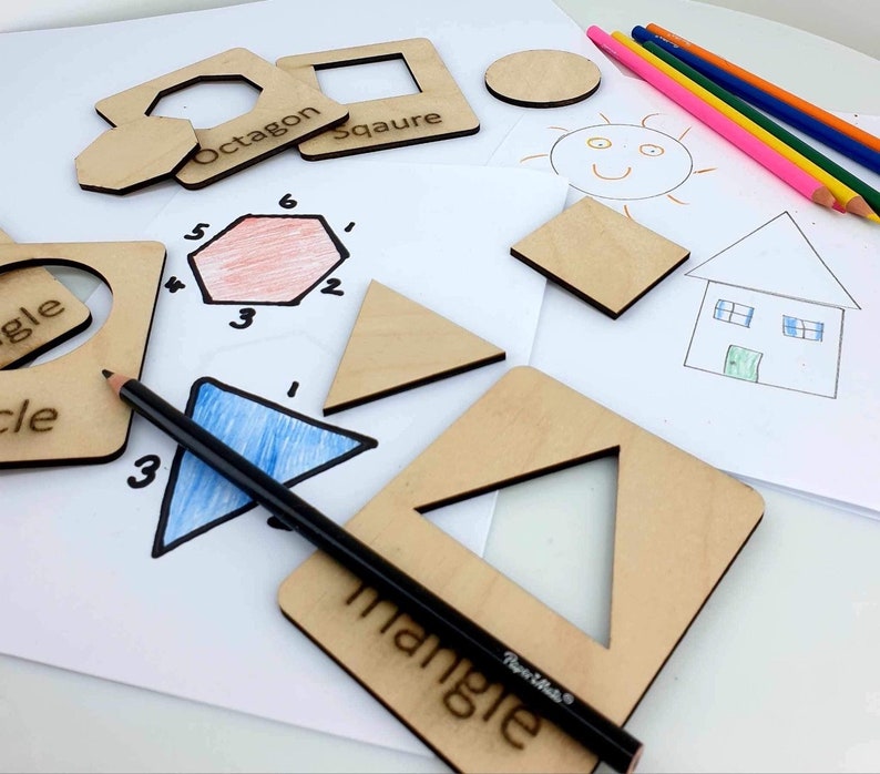 Montessori - 12 Basic Shape Stencils- Educational-back to School- Home ...