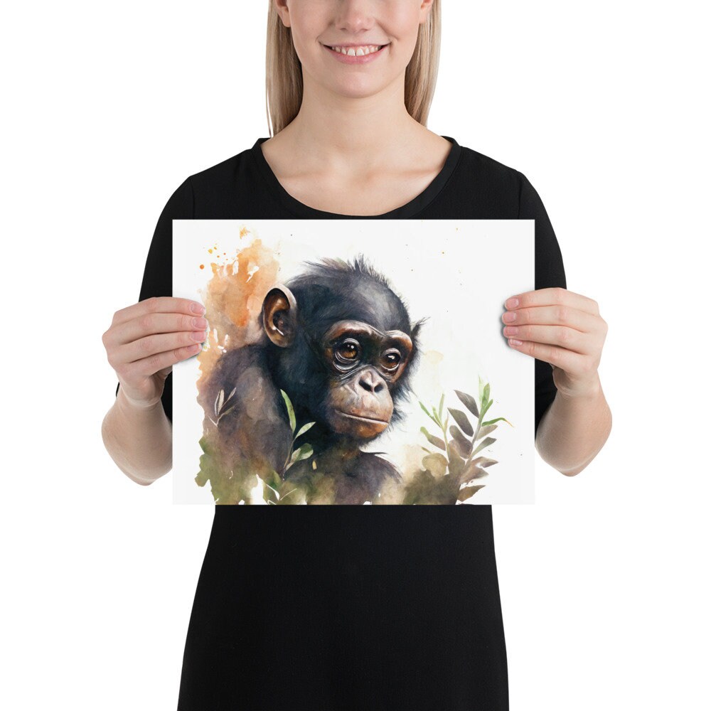 Bonobo Watercolor Painting, Monkey Art, Animal, Illustration, Jungle ...