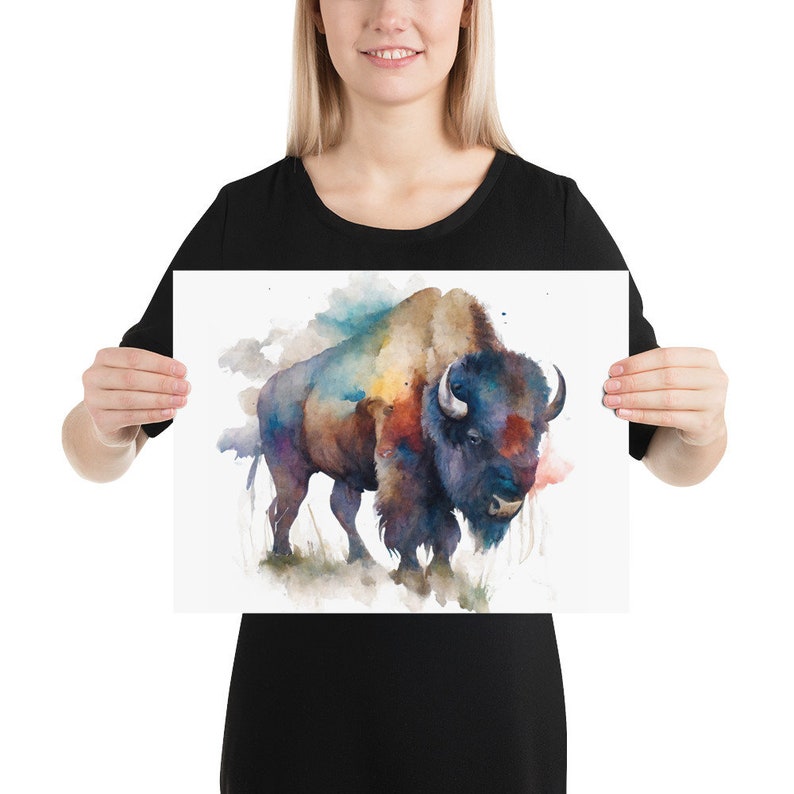 Bison Watercolor Painting, Art, Animal, Illustration, Home Decor, Wall ...