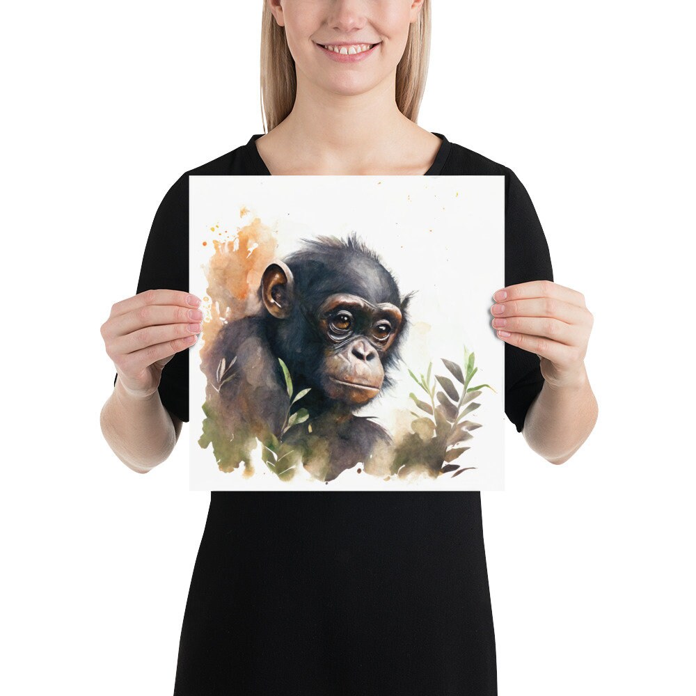Bonobo Watercolor Painting, Monkey Art, Animal, Illustration, Jungle ...