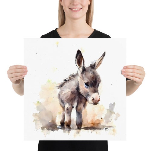 Donkey Watercolor Painting Art Animal Illustration Home - Etsy