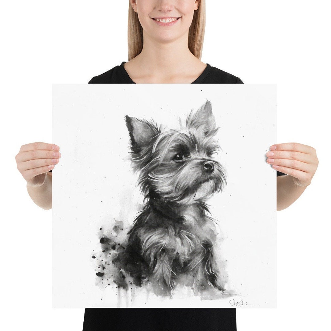 Yorkie Ink Wash Painting, Art, Animal, Pet, Illustration, Home Decor ...