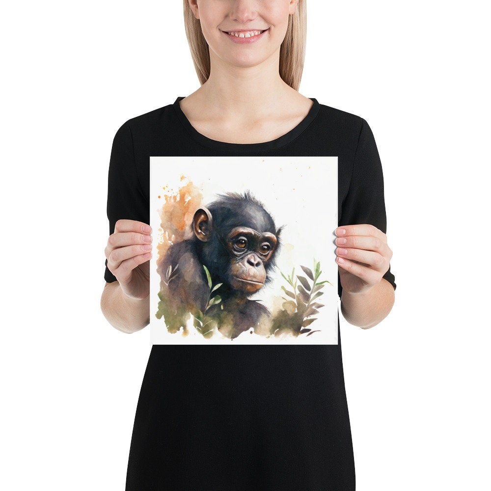 Bonobo Watercolor Painting, Monkey Art, Animal, Illustration, Jungle ...