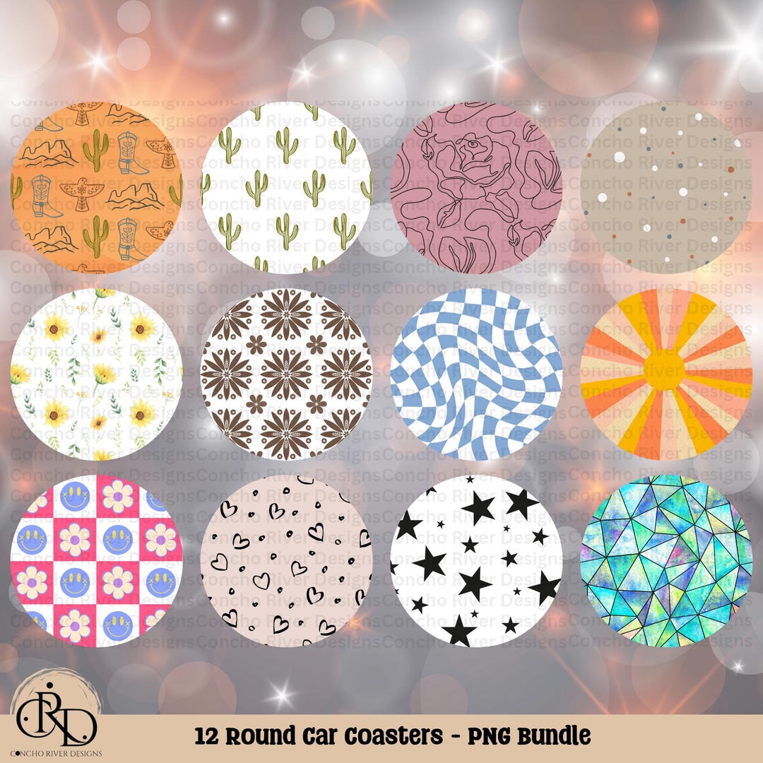 Round Car Coaster PNG, Car Coaster PNG, Designs for Sublimation, Round ...