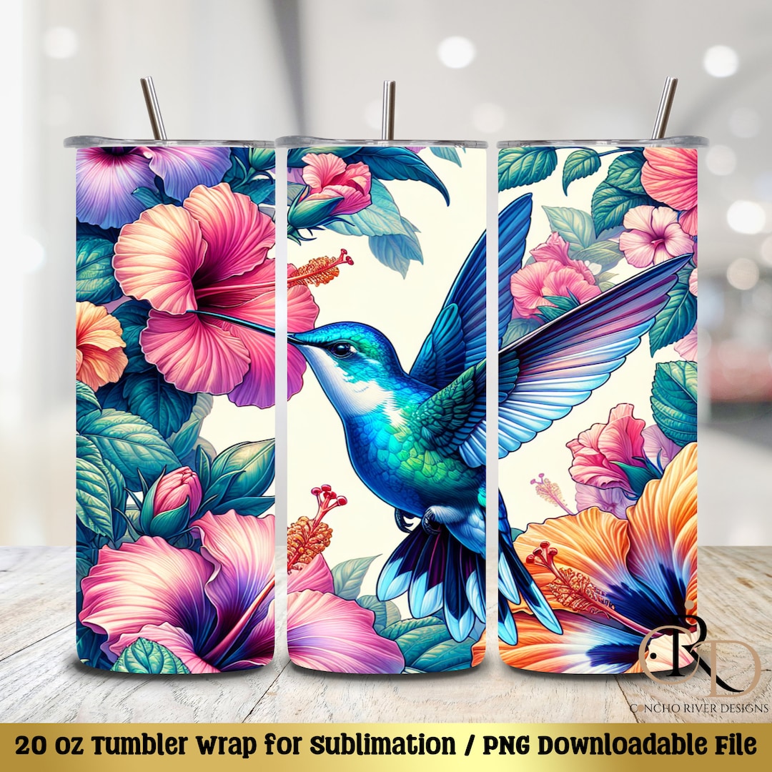 Hummingbird Tumbler Wrap, Sublimation Design, Colorful Hummingbirds PNG ...