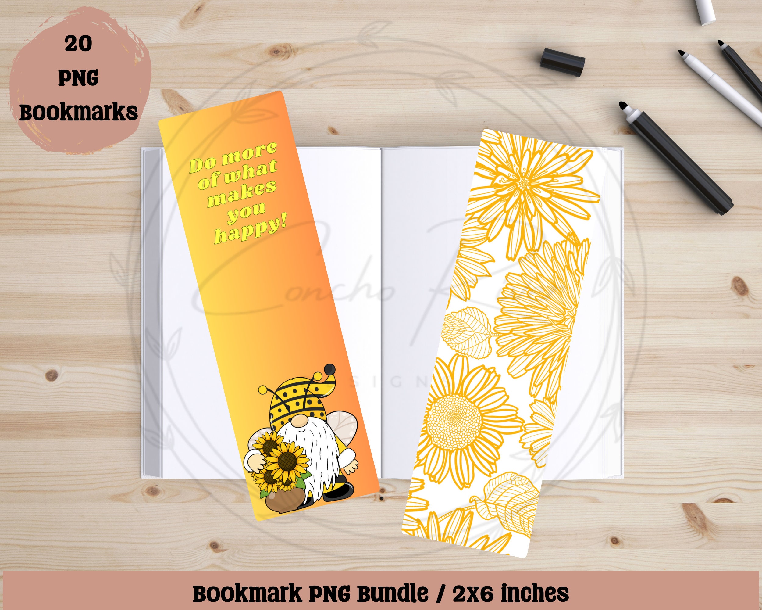 Sunflower Bookmark PNG, Printable Bookmarks, 2x6 Inch Bookmarks for ...
