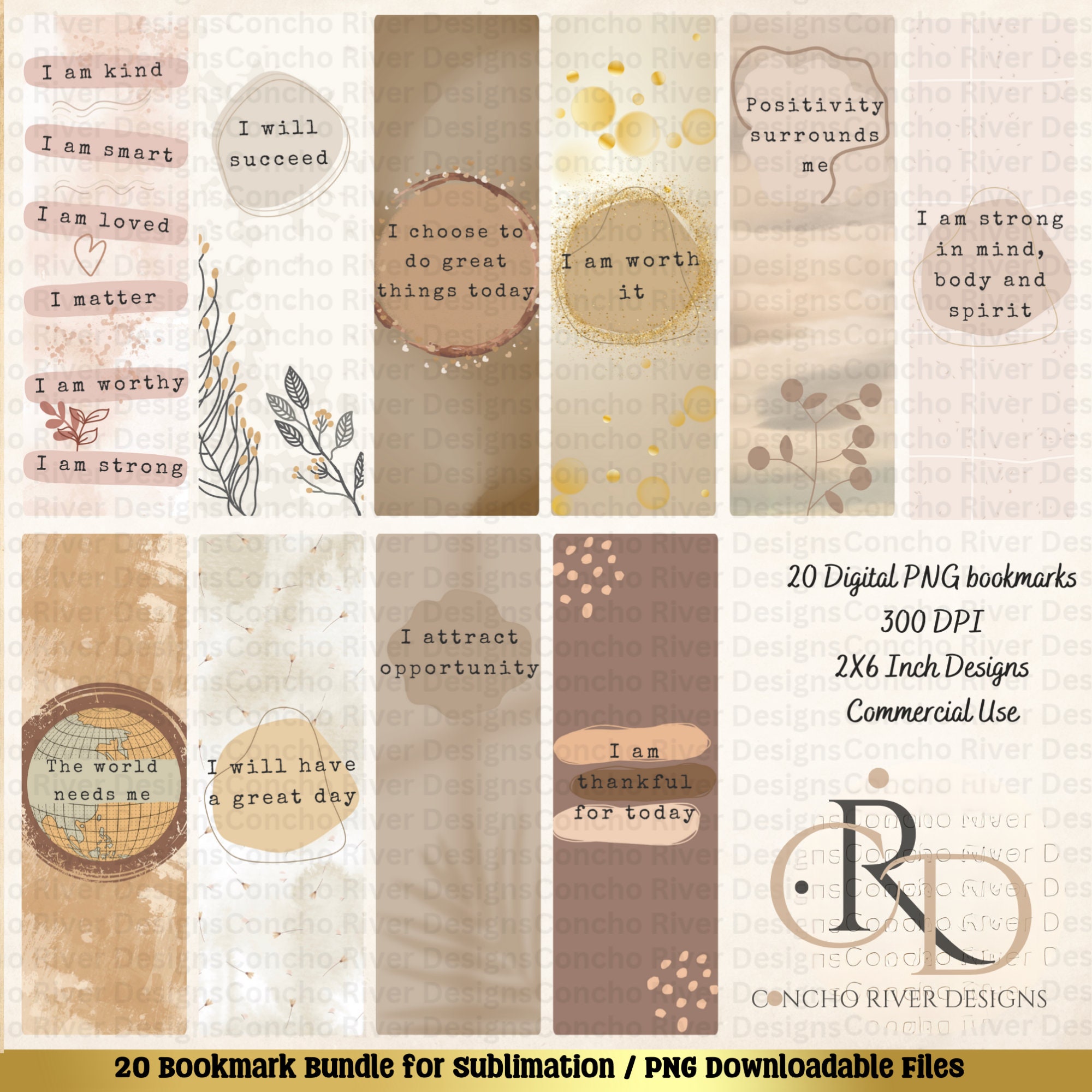 Daily Affirmation PNG Bookmarks, Printable 2x6 Inch Bookmarks for ...
