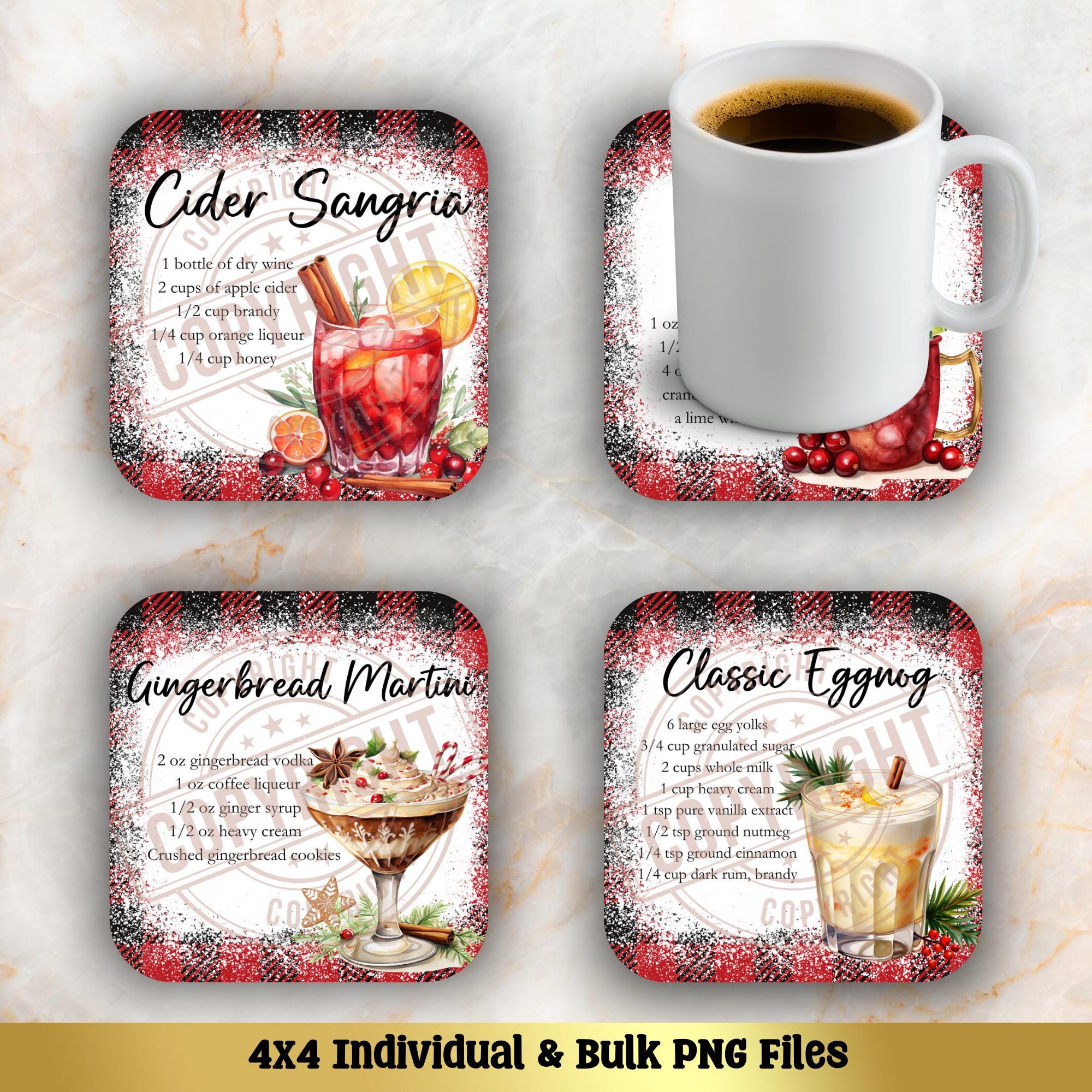 Cocktail Coasters PNG, Square Coaster PNG, Sublimation, 4x4 Coaster ...