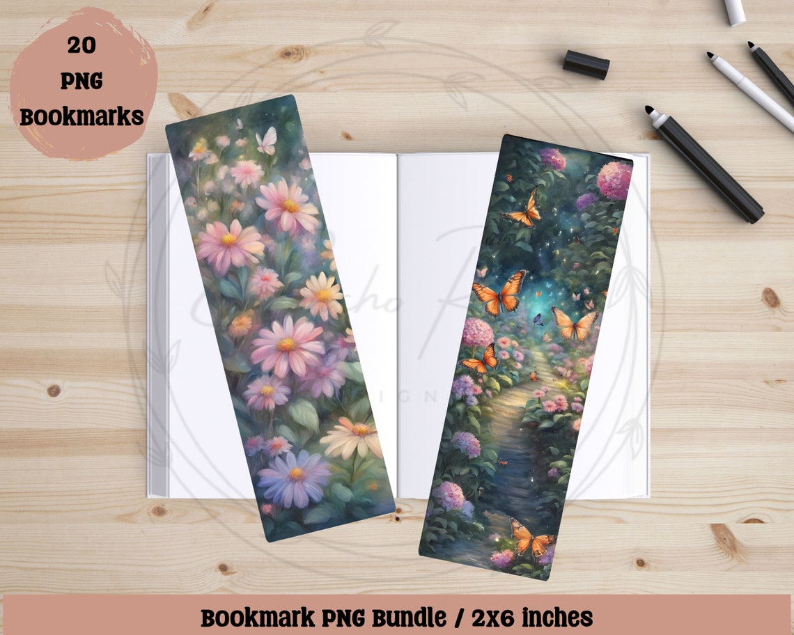 Garden PNG Bookmarks, Printable Bookmarks, 2x6 Inch Bookmarks for ...