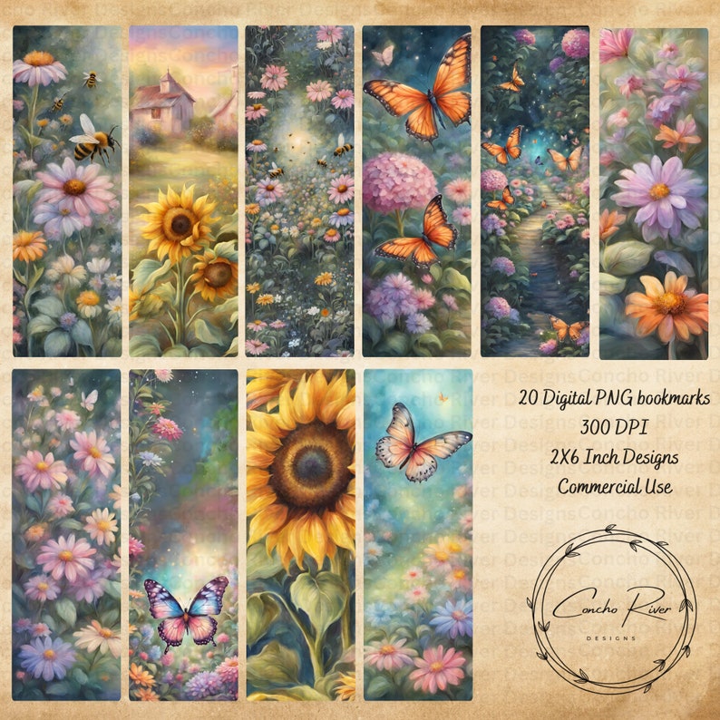 Garden PNG Bookmarks, Printable Bookmarks, 2x6 Inch Bookmarks for ...