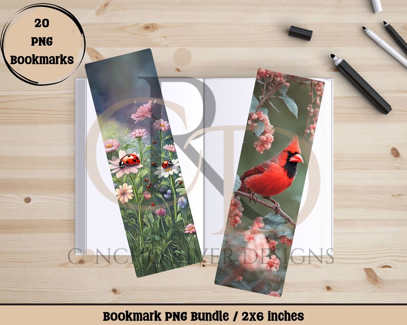 Garden PNG Bookmarks, Printable Bookmarks, 2x6 Inch Bookmarks for ...