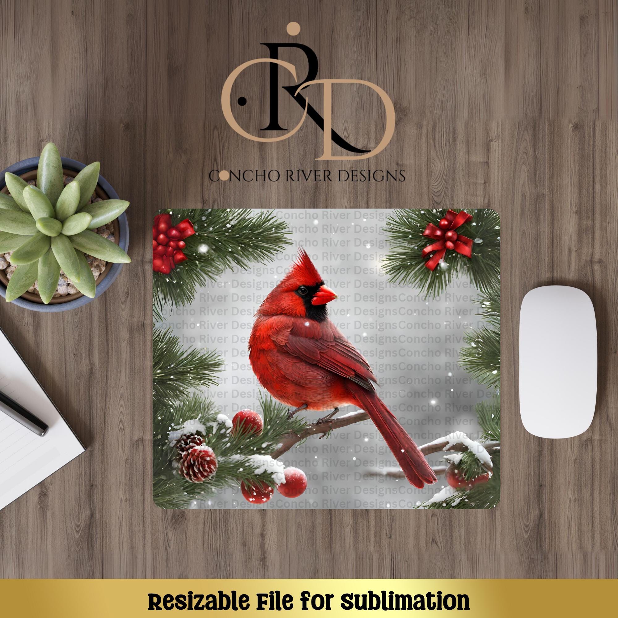 Red Cardinal PNG, Sublimation Design for Mousepad, Christmas Mouse Pad ...