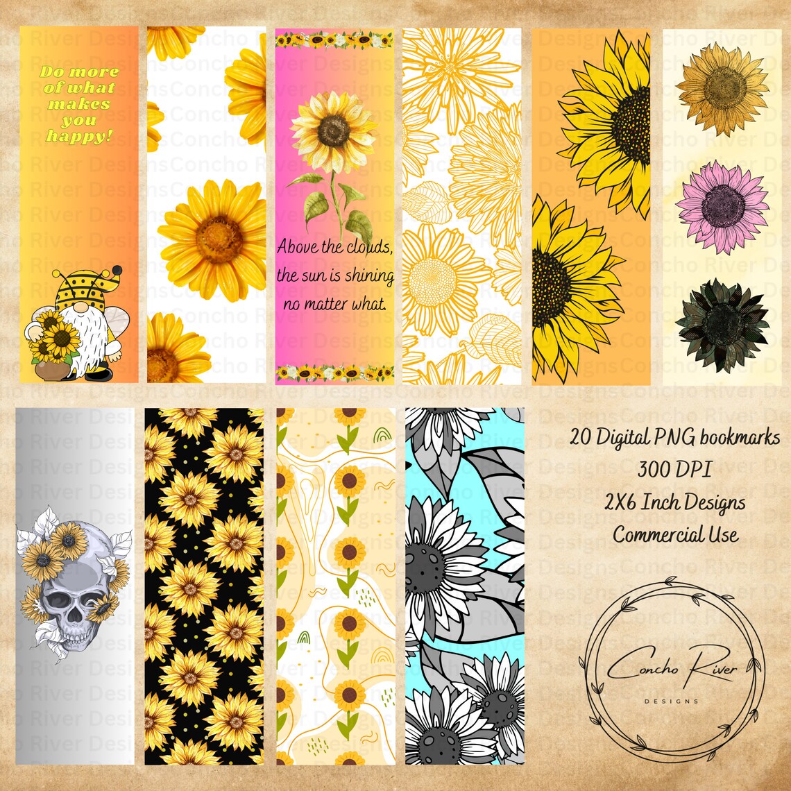Sunflower Bookmark PNG, Printable Bookmarks, 2x6 Inch Bookmarks for ...