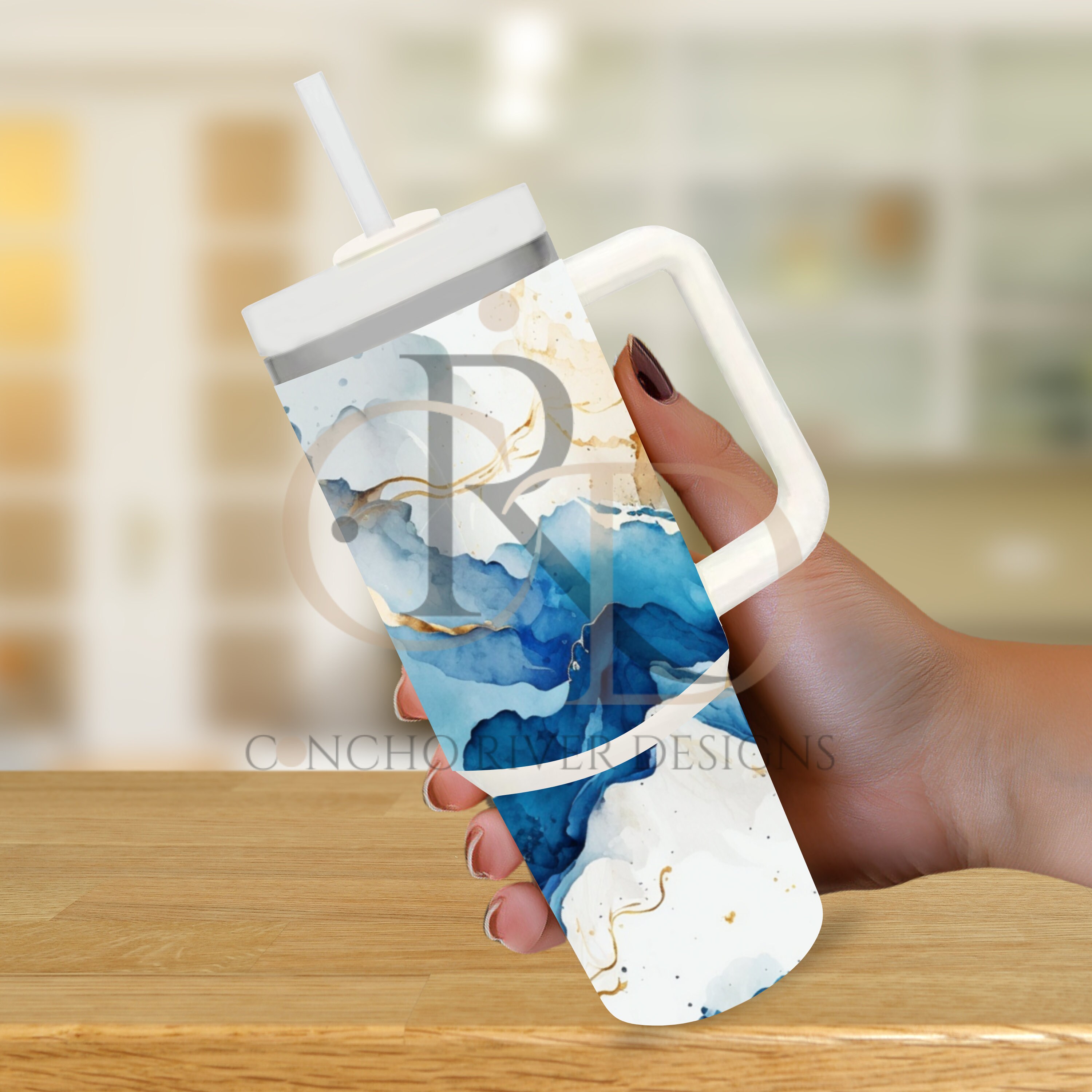 40 Oz Blue Marble Tumbler Wrap, Blue and Gold Marble Tumbler PNG ...