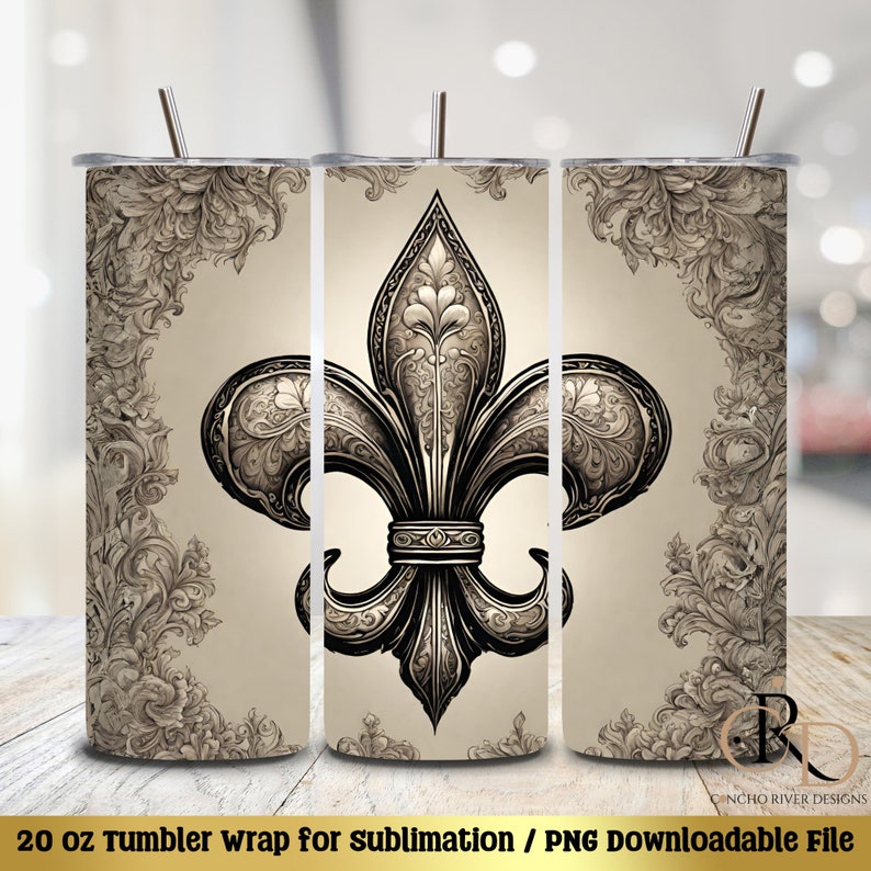 Fleur De Lis - 20 Oz Sublimation Tumbler Design, PNG Instant Download, 300 Dpi, Tumbler Wrap ...