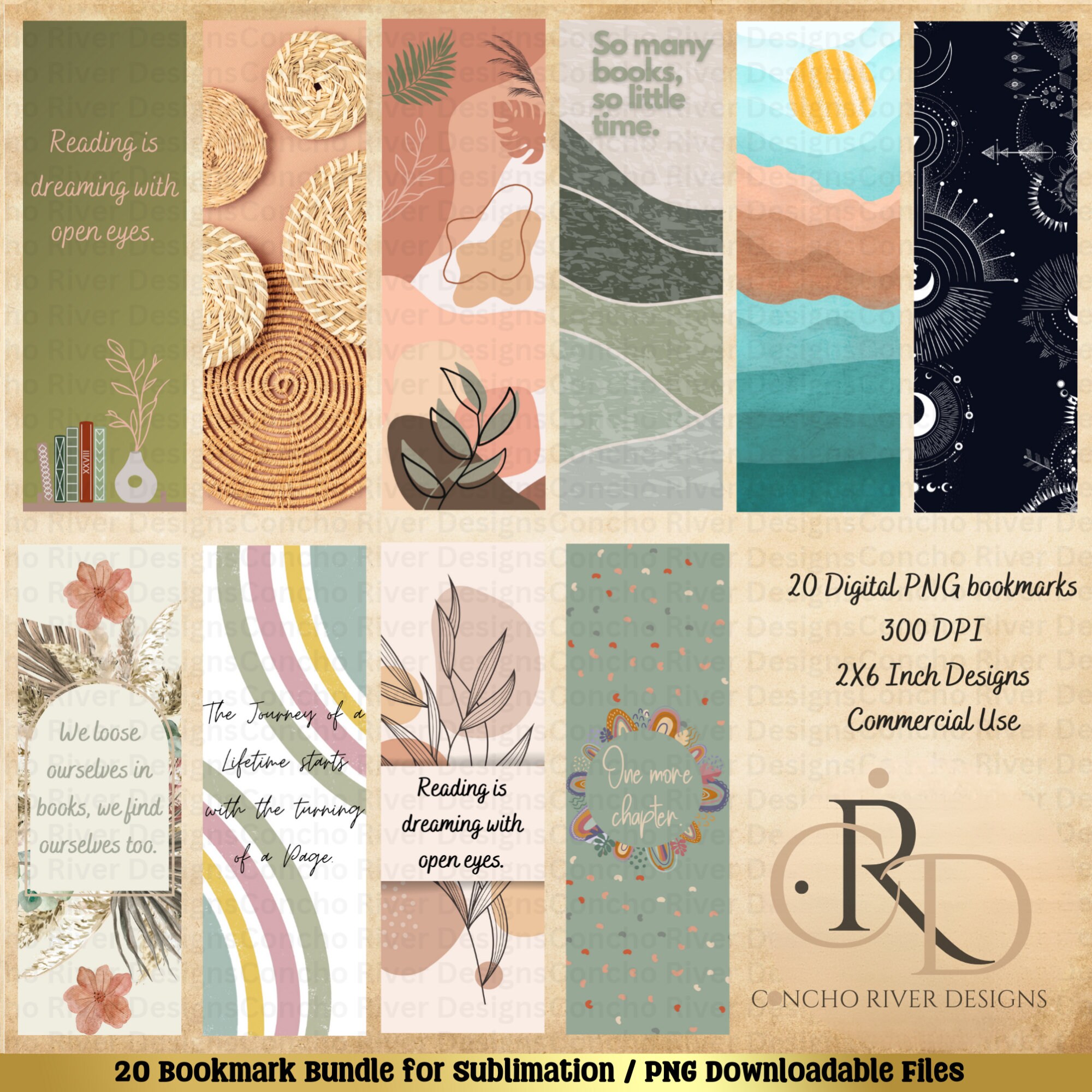 Boho Bookmark PNG, Printable 2x6 Inch Bookmarks for Sublimation ...