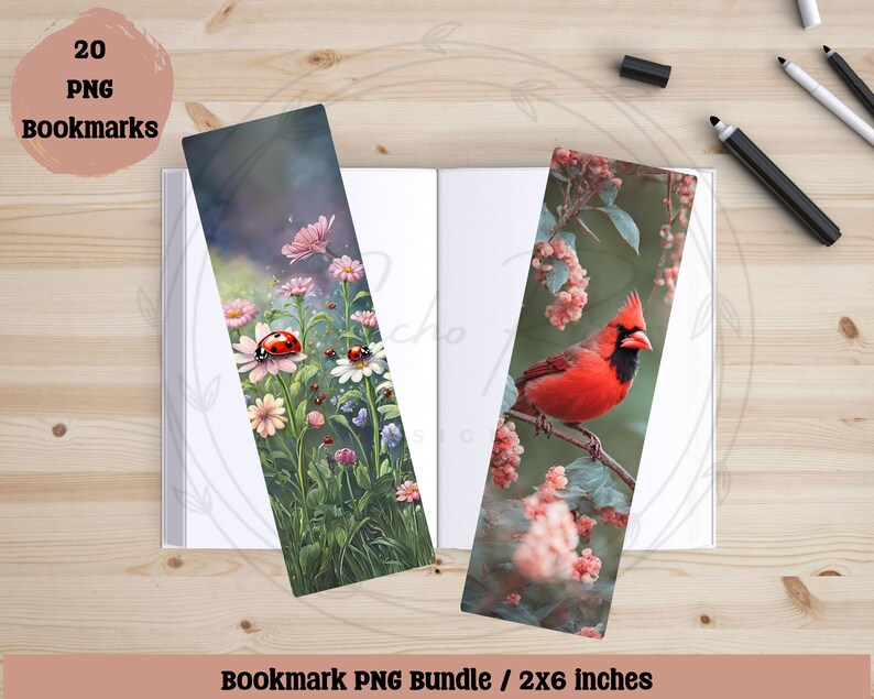 Garden PNG Bookmarks, Printable Bookmarks, 2x6 Inch Bookmarks for ...