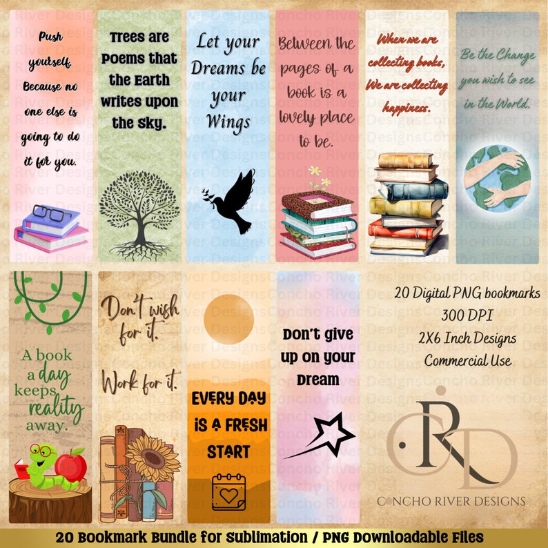 Inspirational Quotes PNG Bookmarks, Printable Bookmarks, 2x6 Inch ...