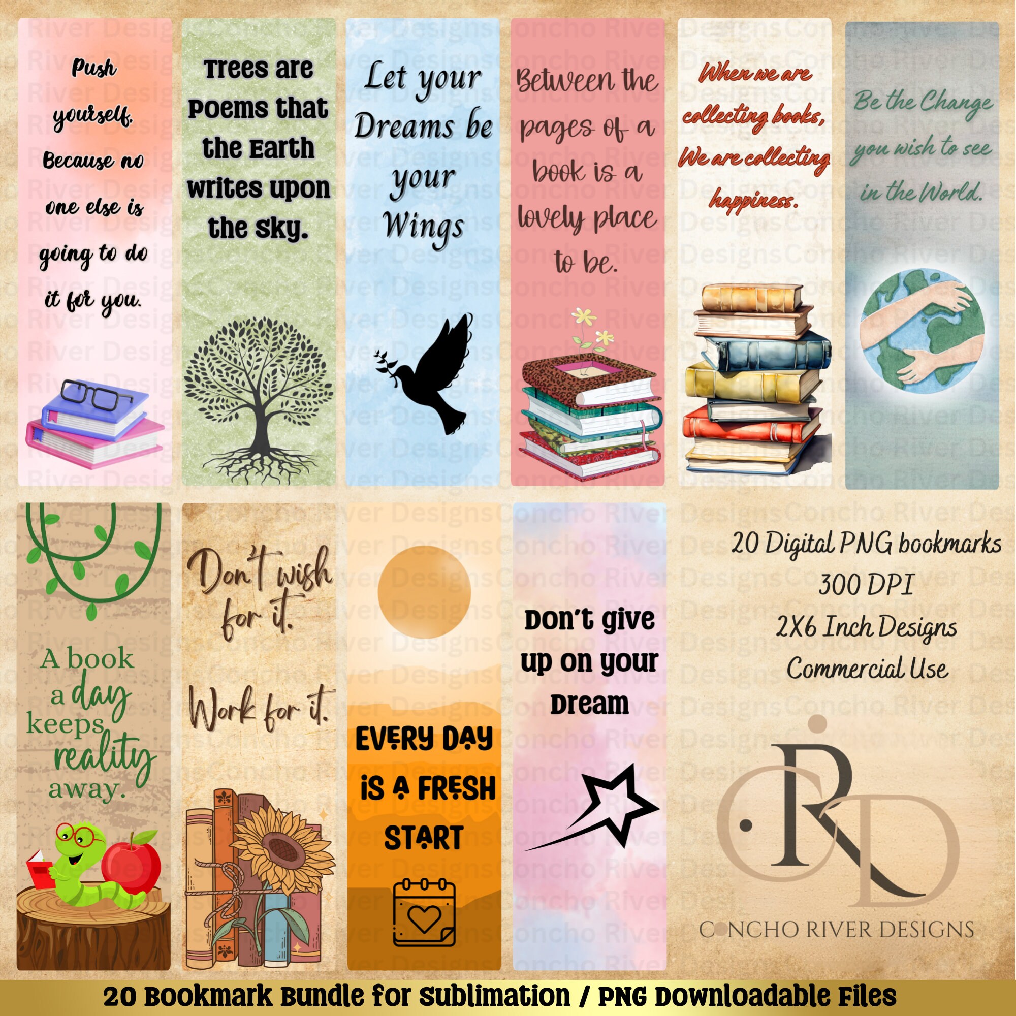 Inspirational Quotes PNG Bookmarks, Printable Bookmarks, 2x6 Inch ...