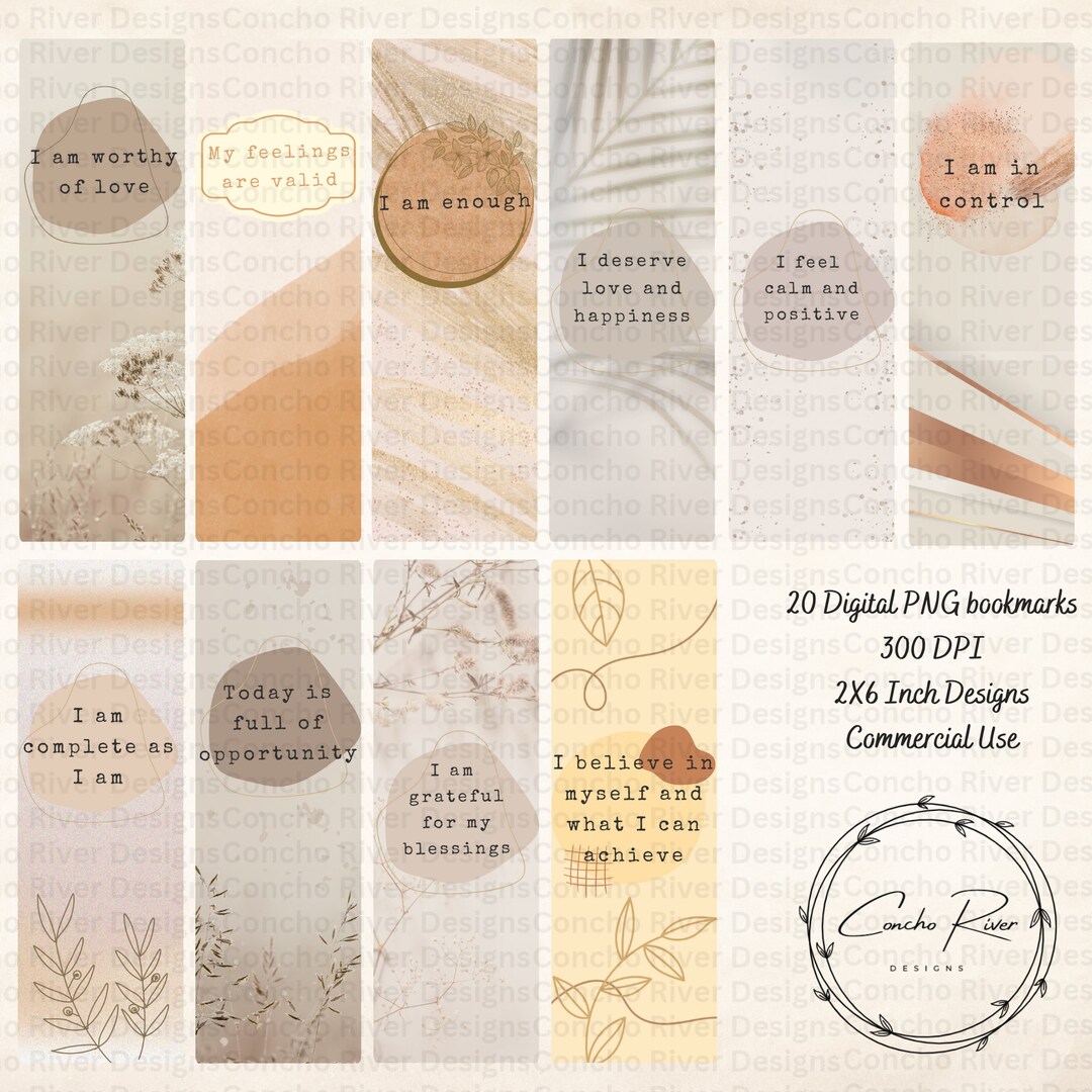 Daily Affirmation PNG Bookmarks, Printable 2x6 Inch Bookmarks for ...