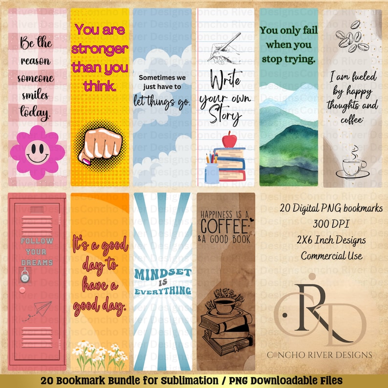 Inspirational Quotes PNG Bookmarks, Printable Bookmarks, 2x6 Inch ...