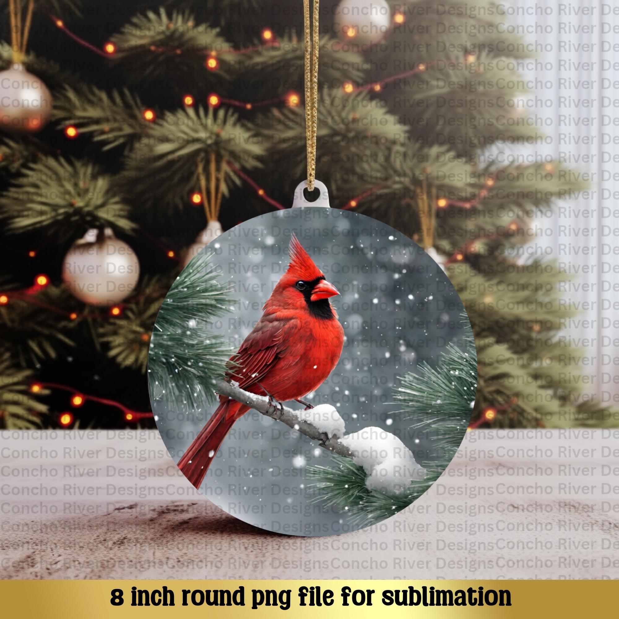 Red Cardinal Ornament PNG, Sublimation File, Christmas Round Ornament ...