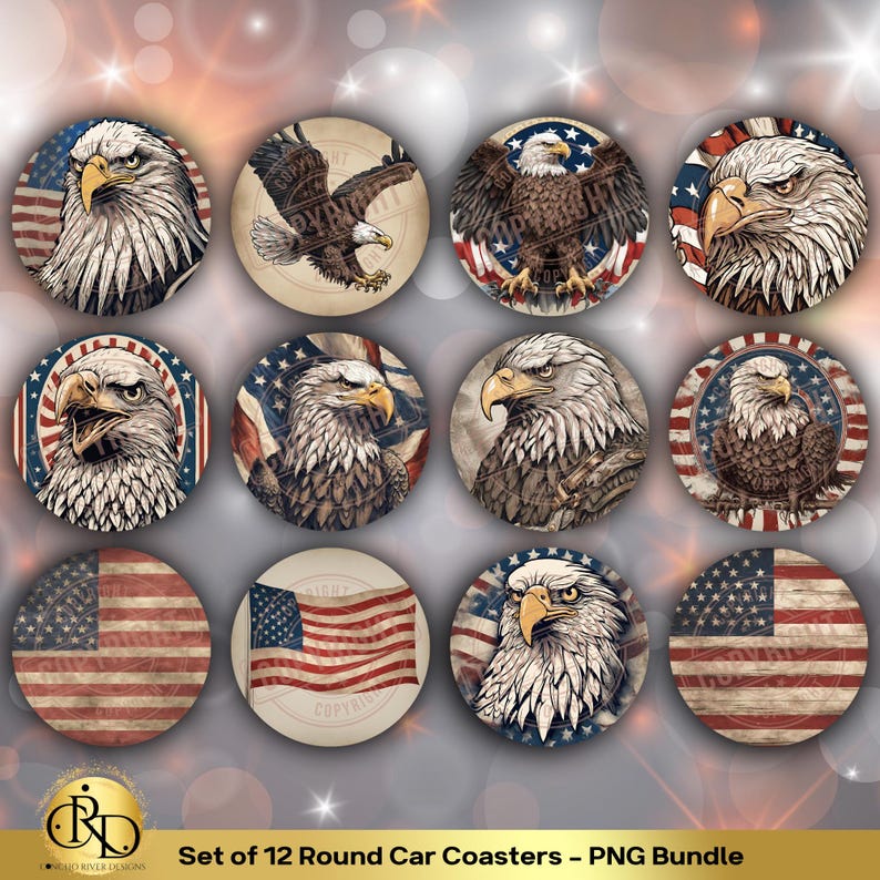 Patriotic Car Coasters PNG, Round Car Coaster PNG, Designs for ...