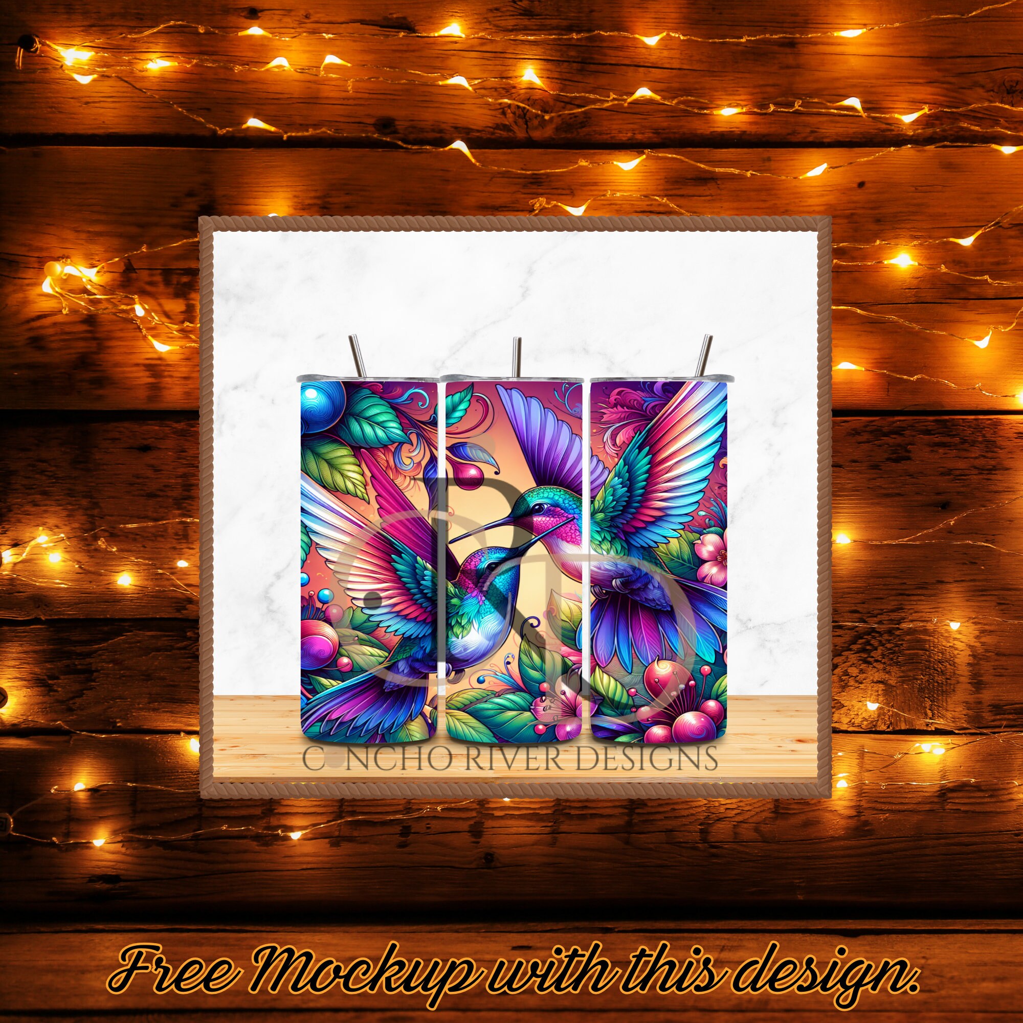 Hummingbird Tumbler Wrap, Sublimation Design, Colorful Hummingbirds PNG ...