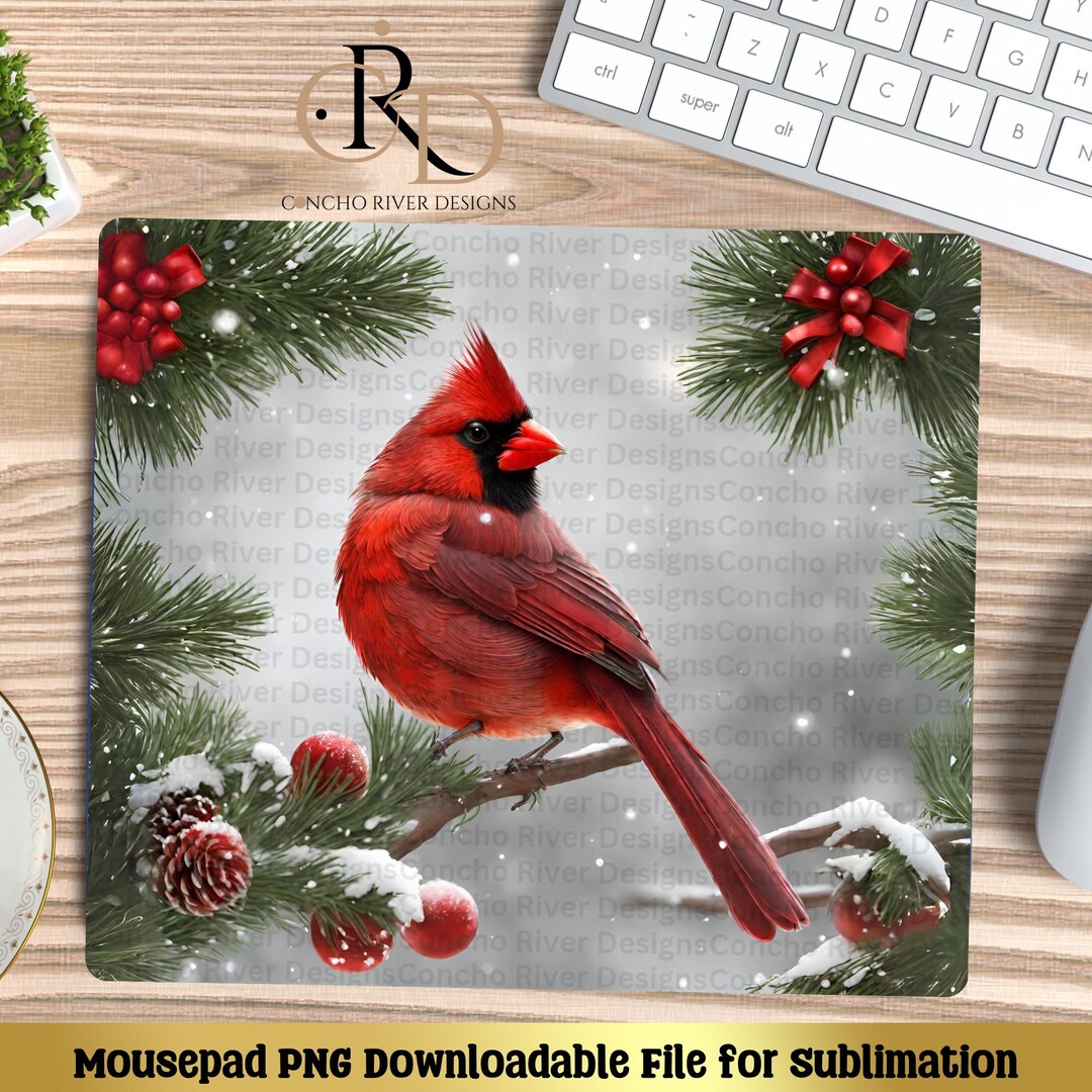 Red Cardinal PNG, Sublimation Design for Mousepad, Christmas Mouse Pad ...