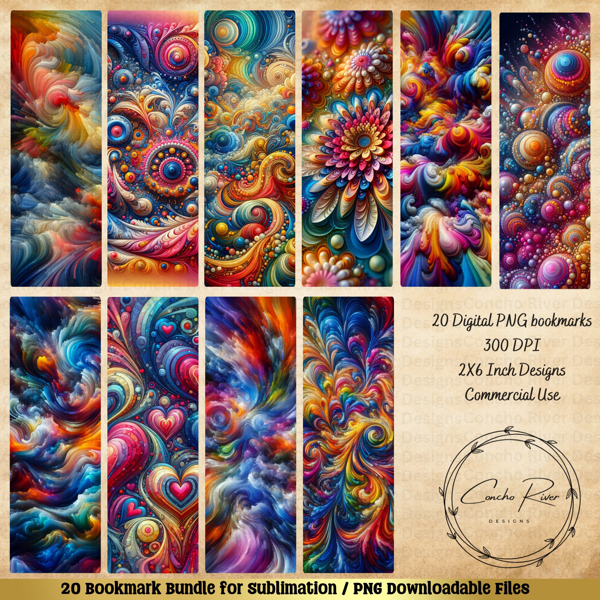 Abstract Bookmark PNG, Printable 2x6 Inch Bookmarks for Sublimation ...