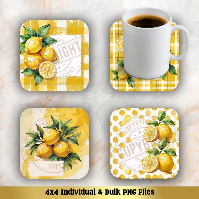 Lemon Coasters PNG, Square Coaster PNG, 4x4 Coasters, Kitchen PNG ...