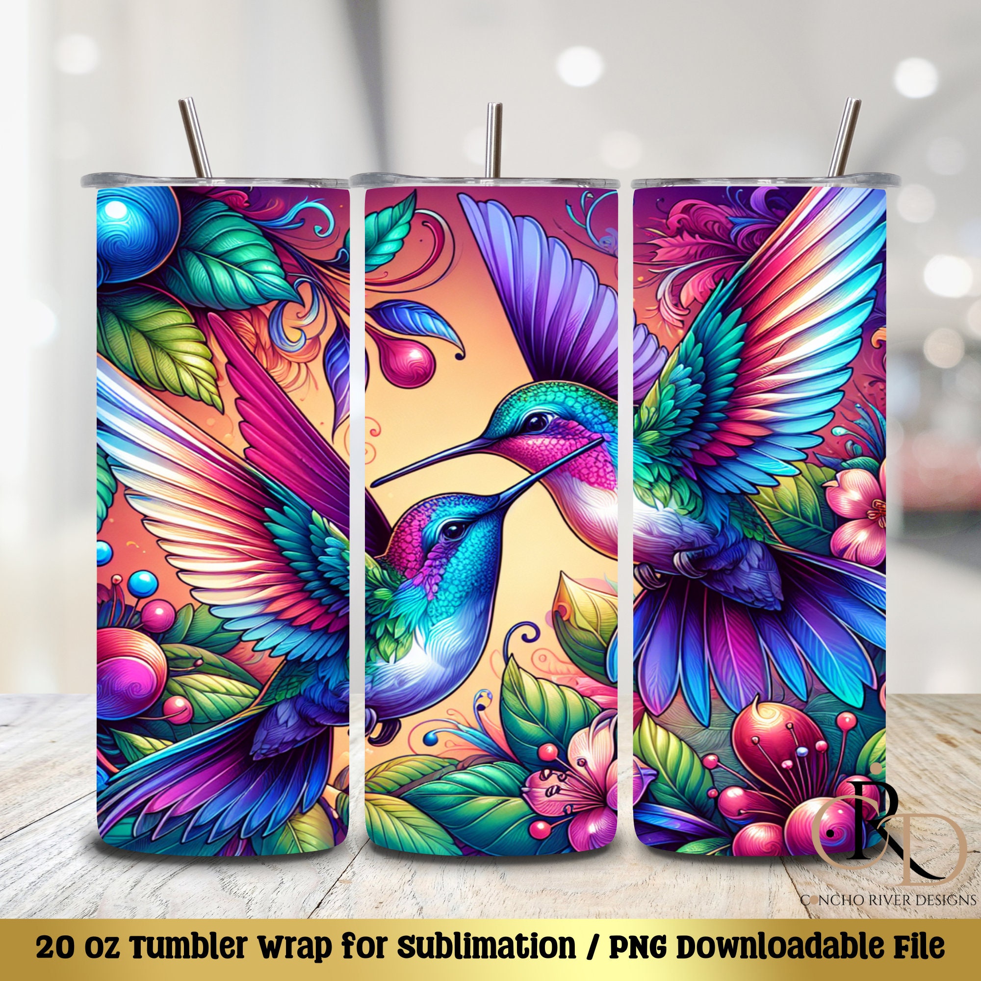 Hummingbird Tumbler Wrap, Sublimation Design, Colorful Hummingbirds PNG ...