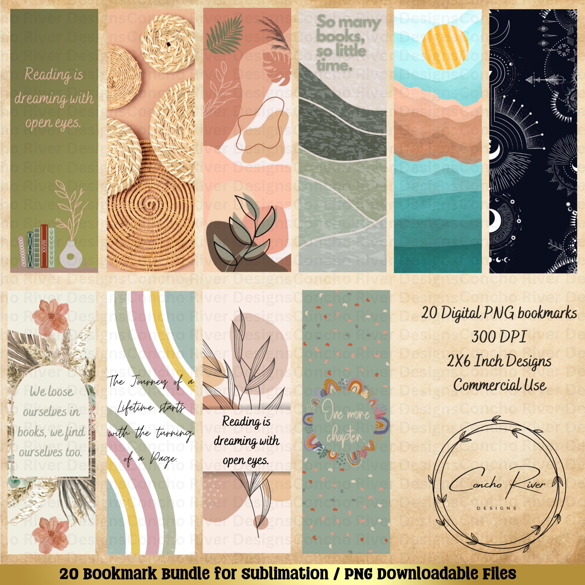 Boho Bookmark PNG, Printable 2x6 Inch Bookmarks for Sublimation ...