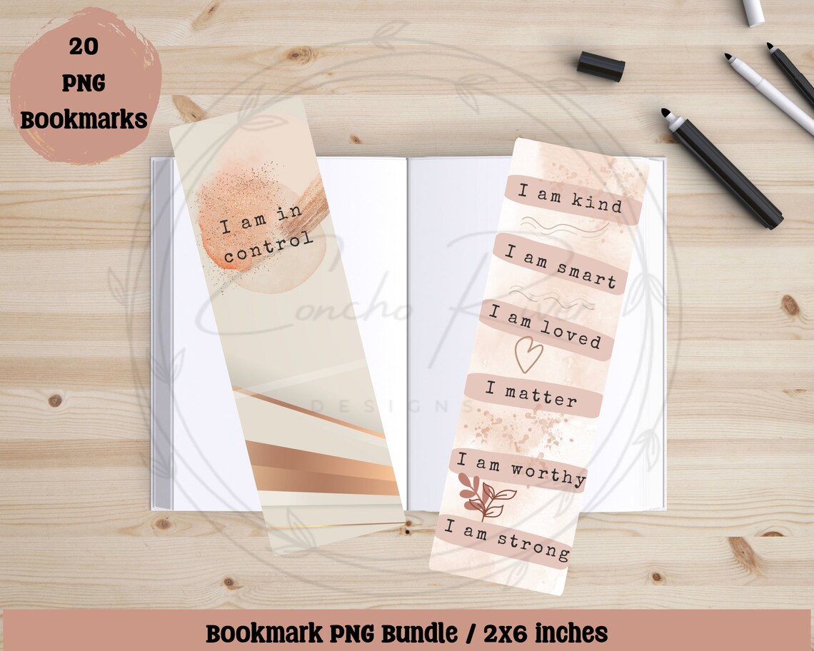 Daily Affirmation PNG Bookmarks, Printable 2x6 Inch Bookmarks for ...