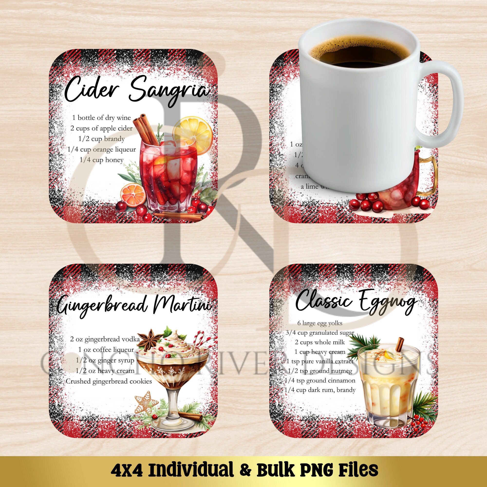 Cocktail Coasters PNG, Square Coaster PNG, Sublimation, 4x4 Coaster ...