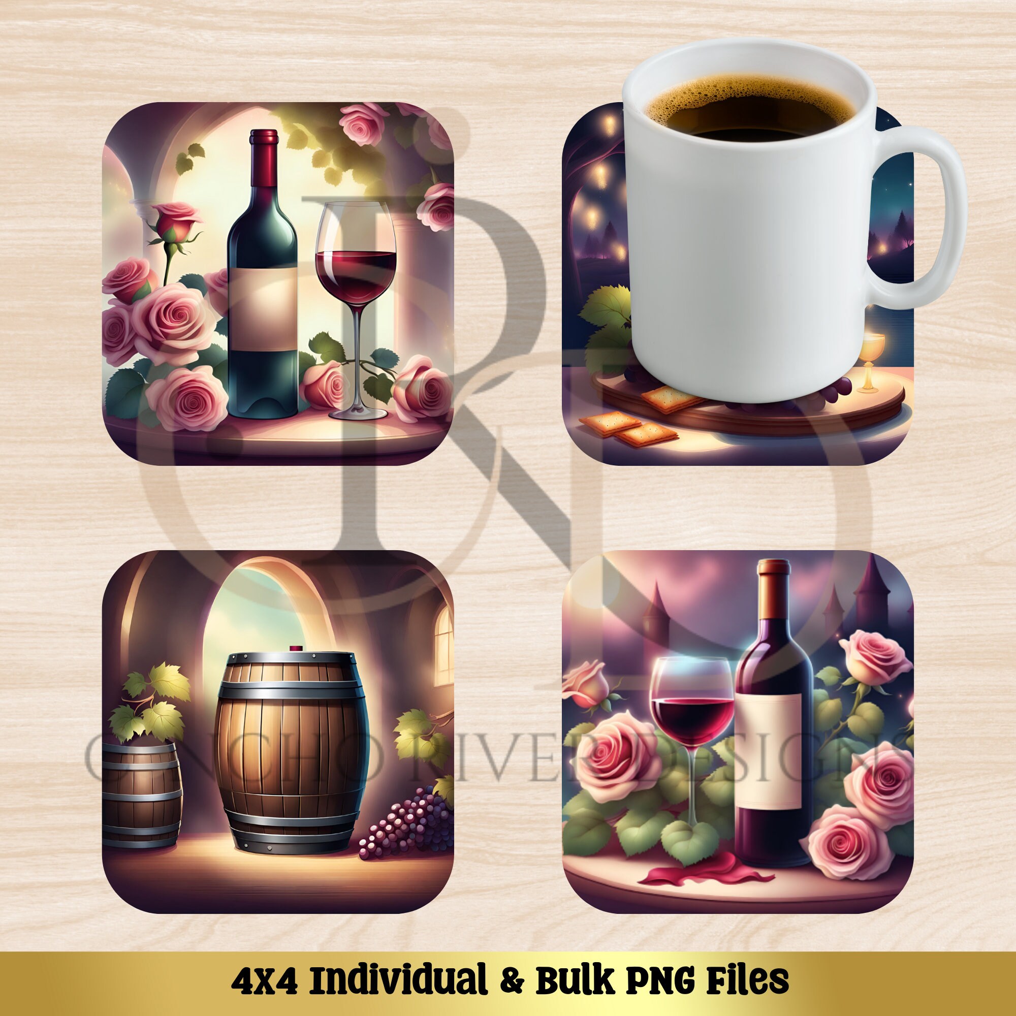 Wine Square Coaster PNG, Designs for Sublimation, 4x4 Coaster Png ...