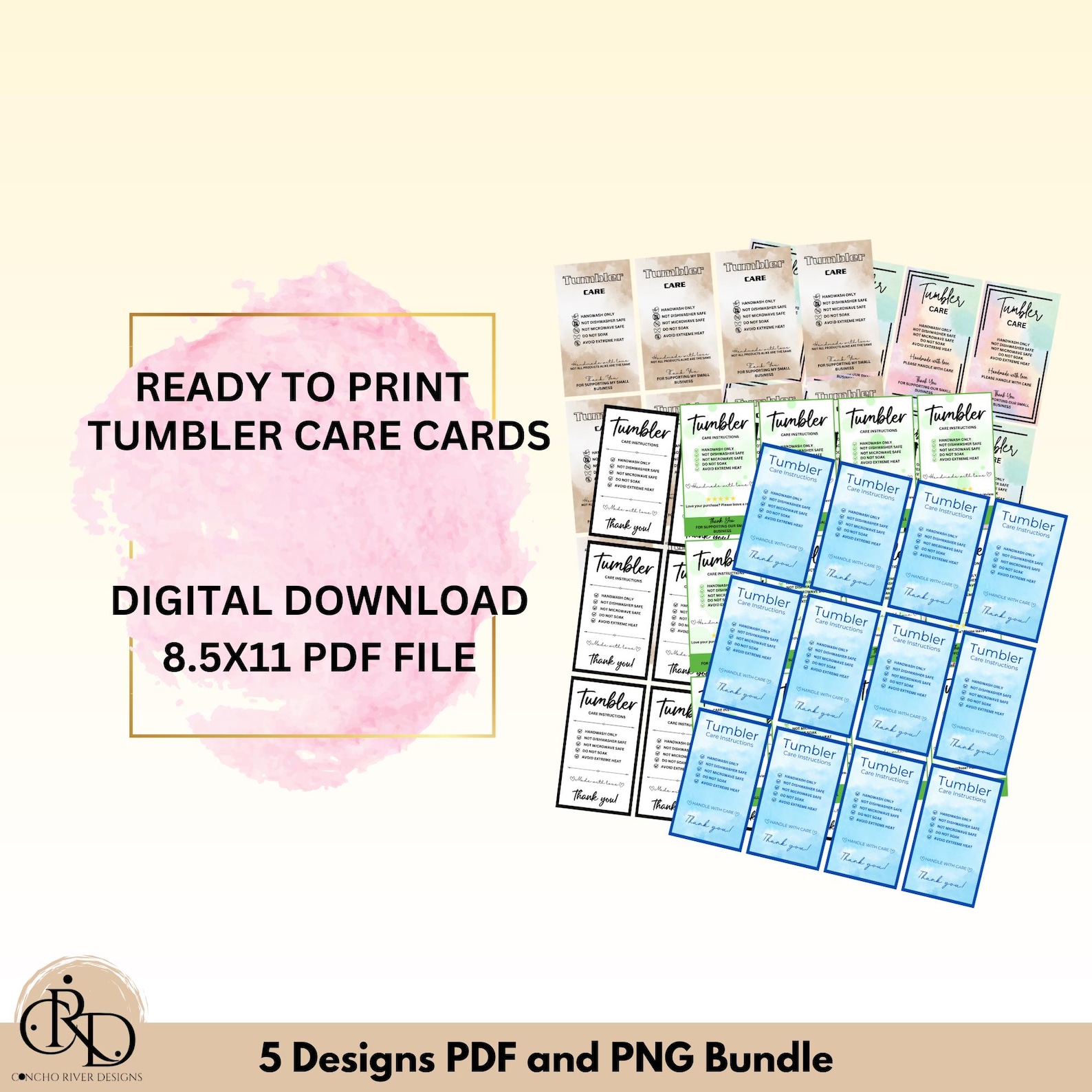 Tumbler Care Card PNG, Instant Digital Download, PNG and PDF Files ...